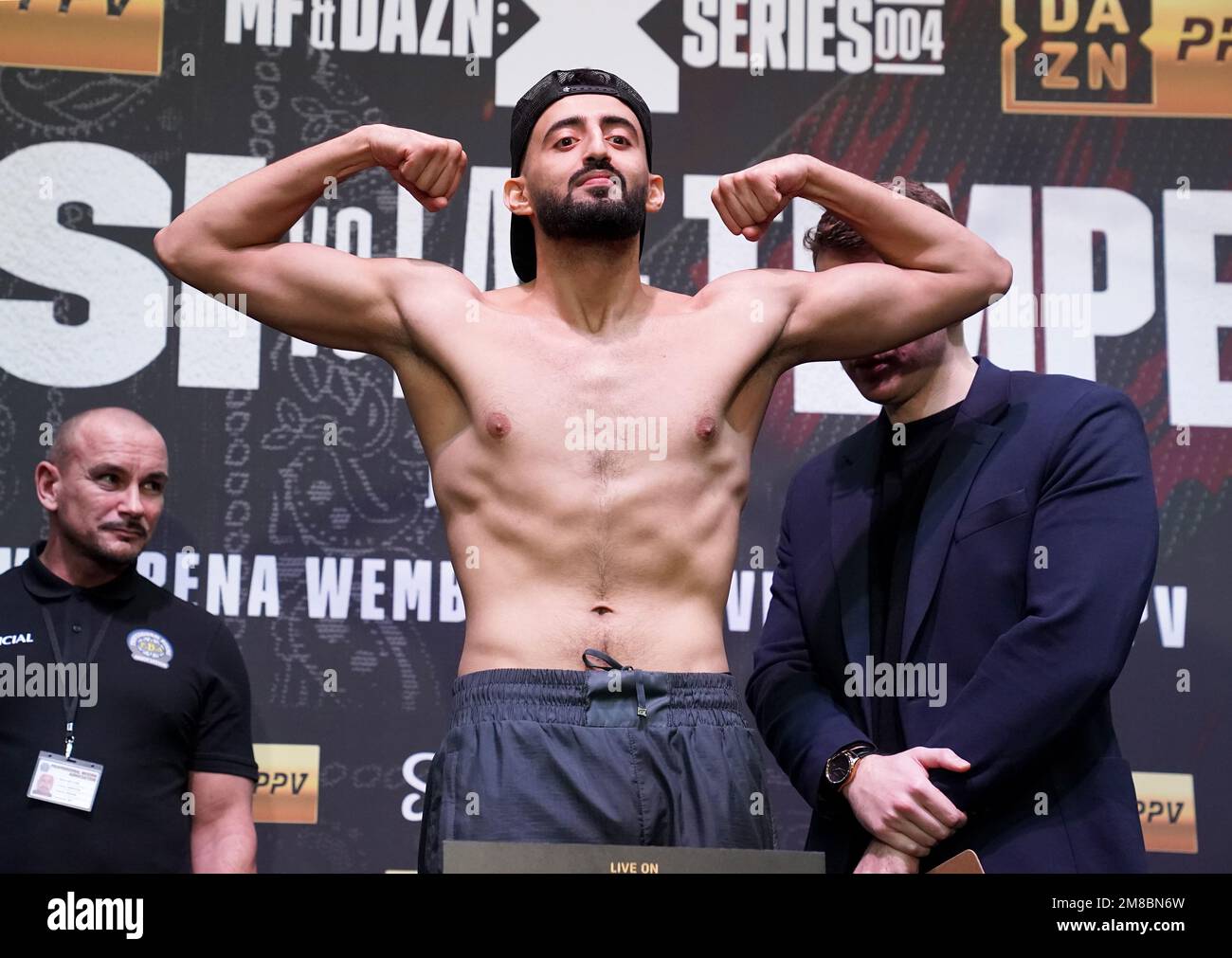 Slim Albaher during the weigh-in at BOXPARK Wembley, London. Picture ...