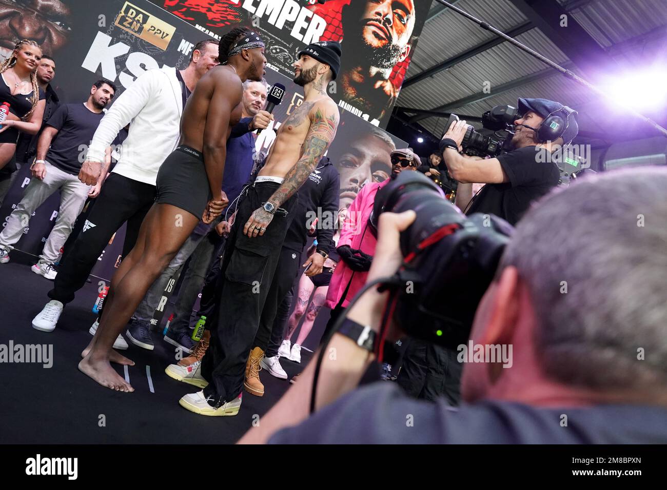 KSI (left) and FaZe Temperrr during the weigh-in at BOXPARK Wembley ...