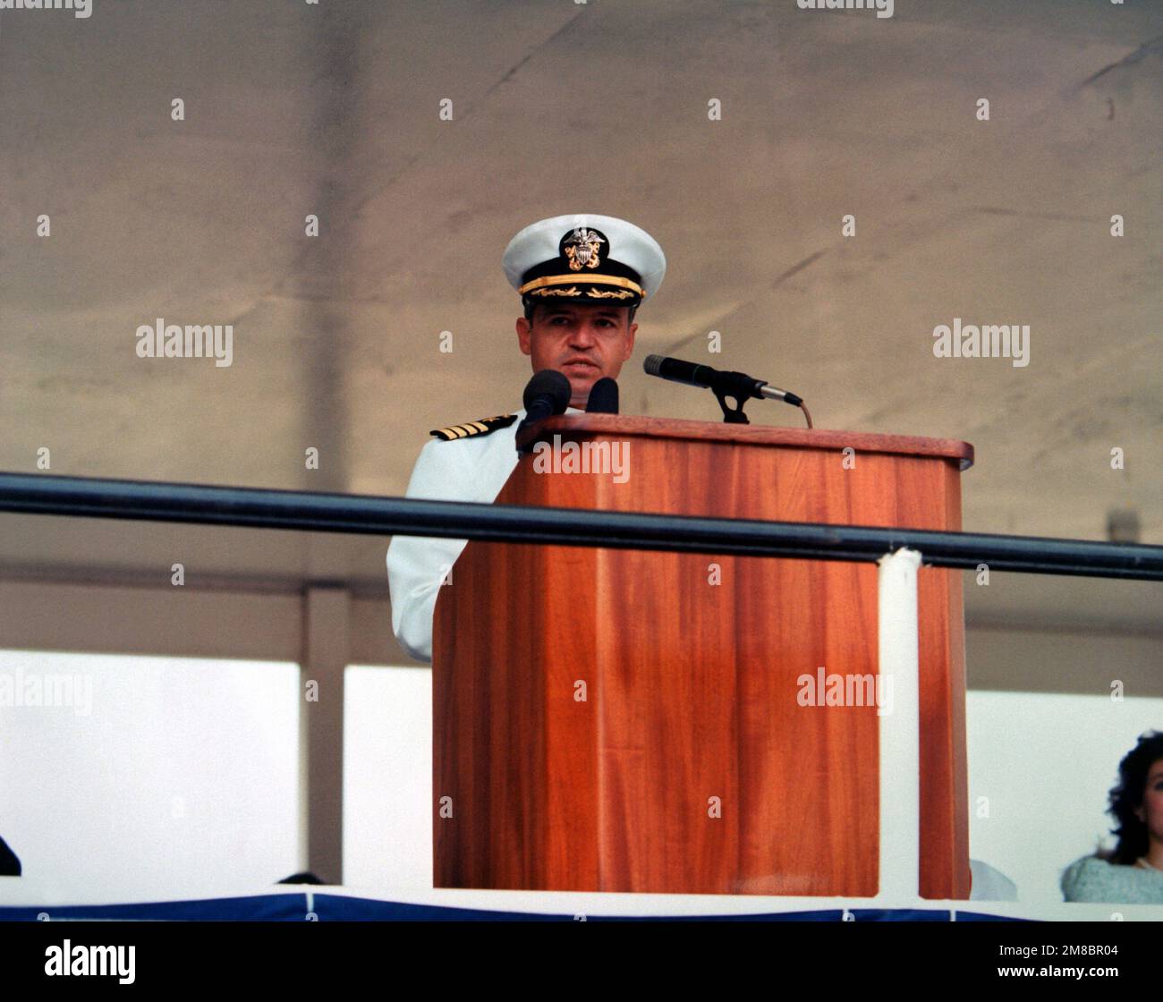 CAPT Paul M. Robinson, supervisor of shipbuilding, Bath Maine, speaks ...