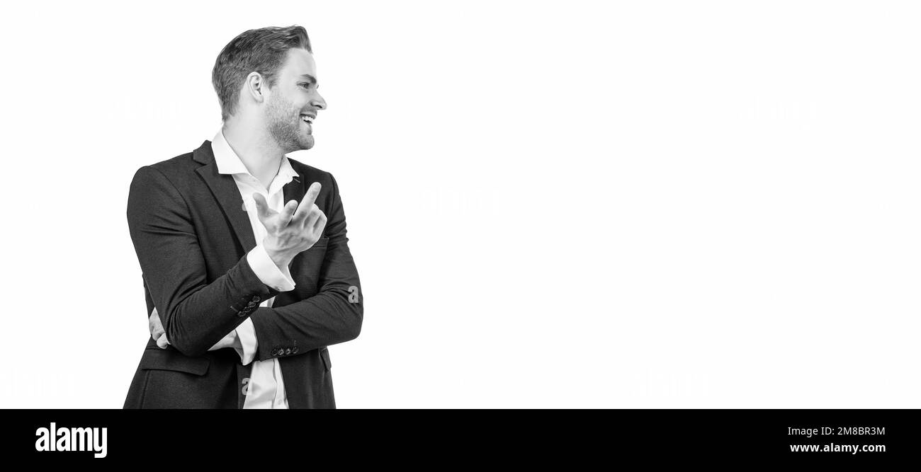 Man face portrait, banner with copy space. live communication ...