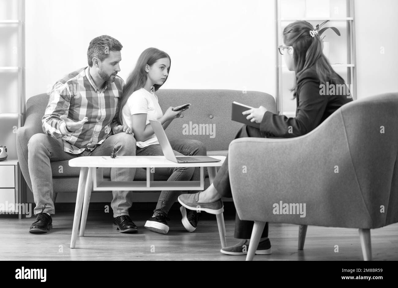 worried father talk to family psychologist about phone addicted child ...