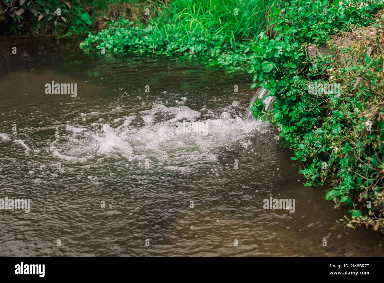 water flowing into the river, small waterfall, foam river Stock Photo ...
