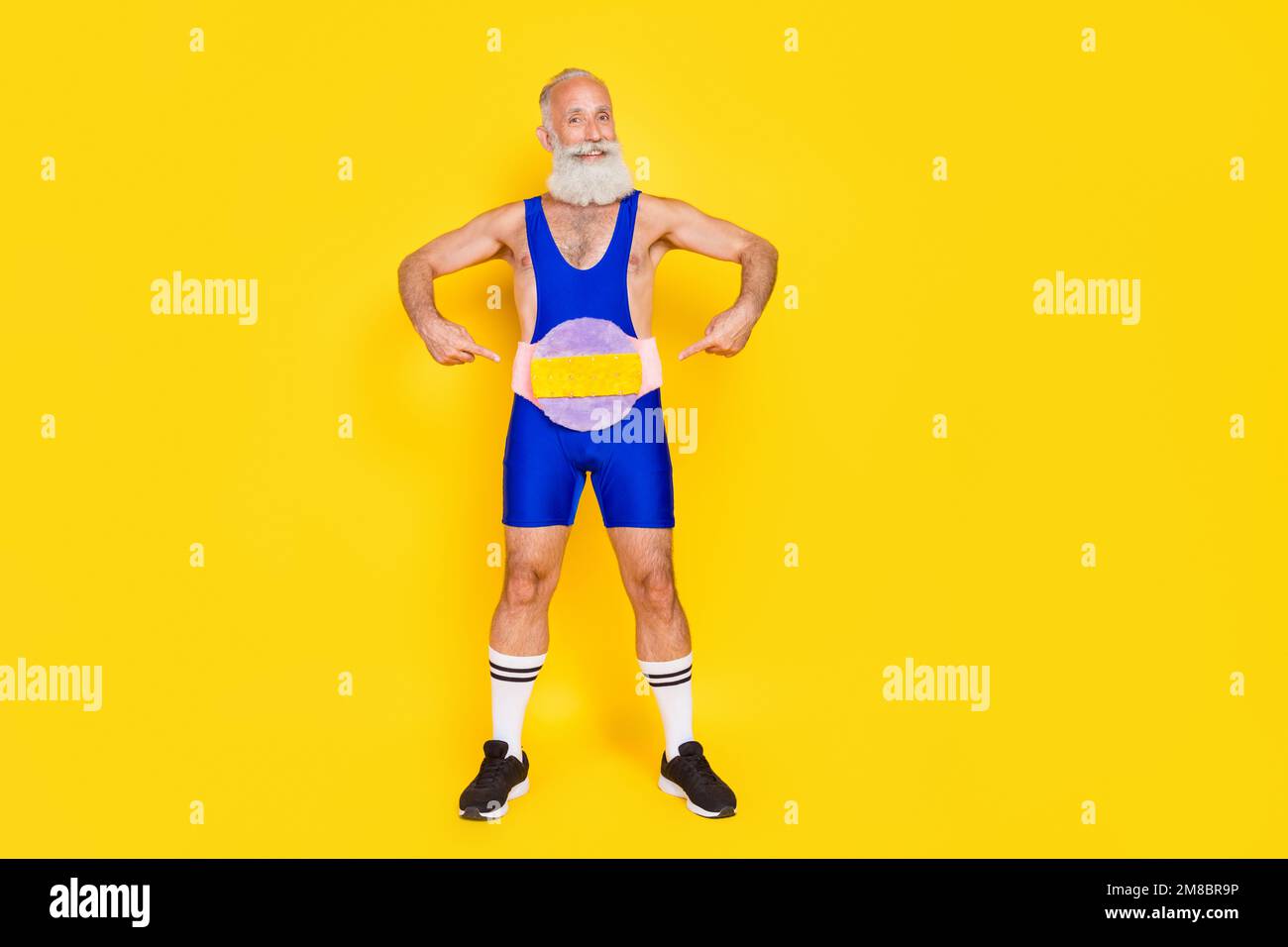 Full length photo of masculine boyfriend successful strong powerlifting ...