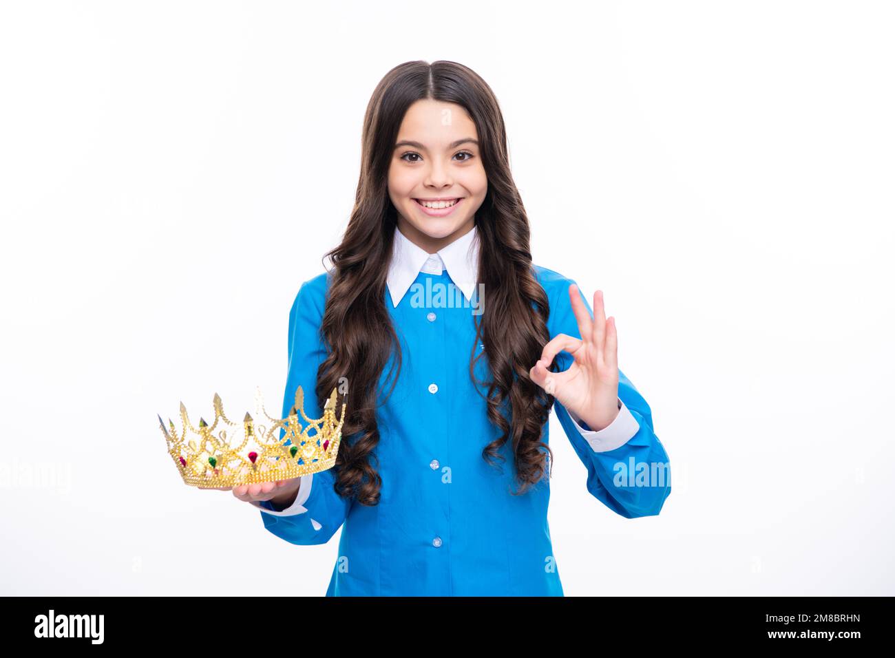 Teenager princess child celebrates success win and victory. Teen girl ...