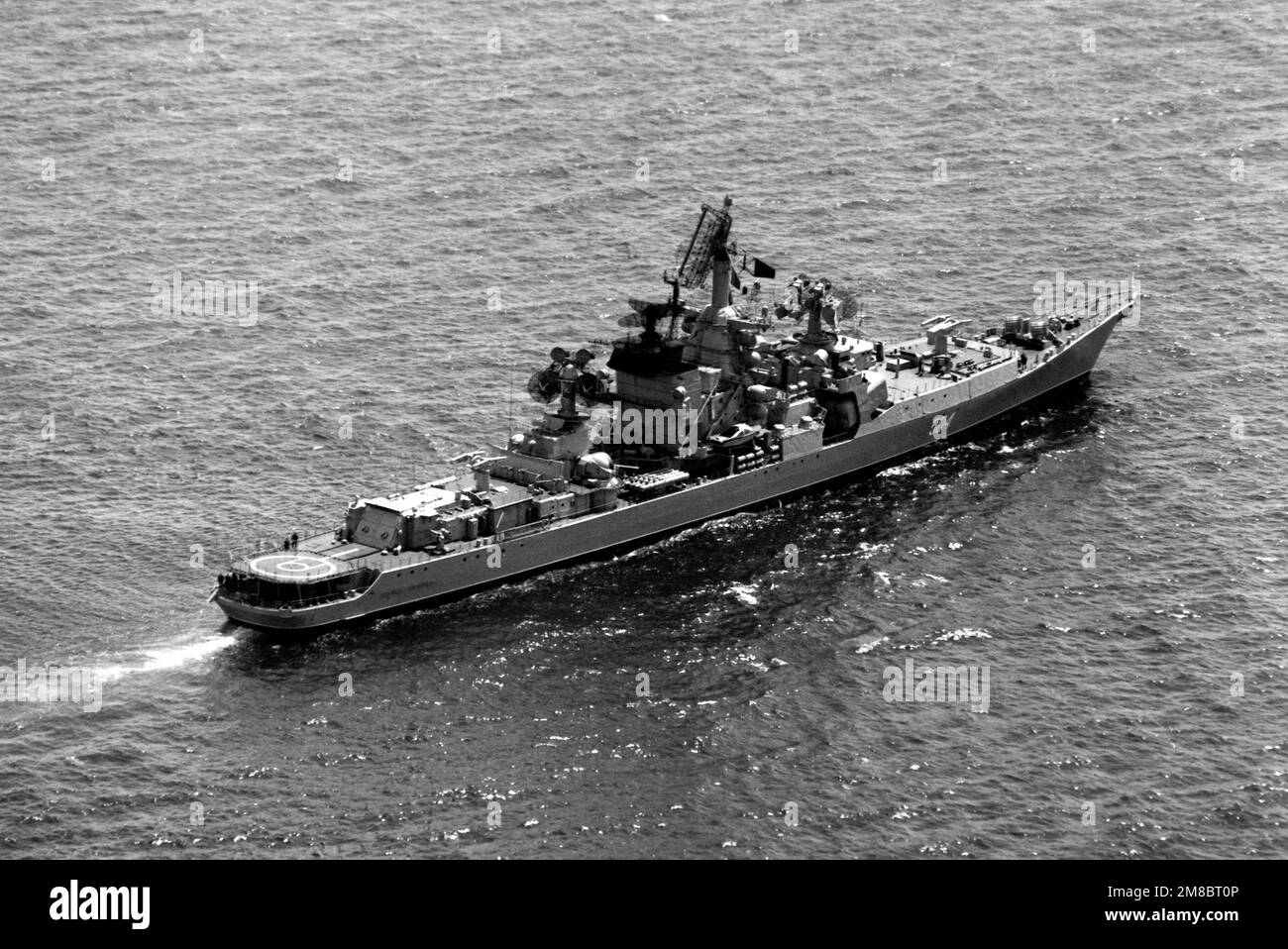 A starboard quarter view of the Soviet Kresta II class guided missile ...