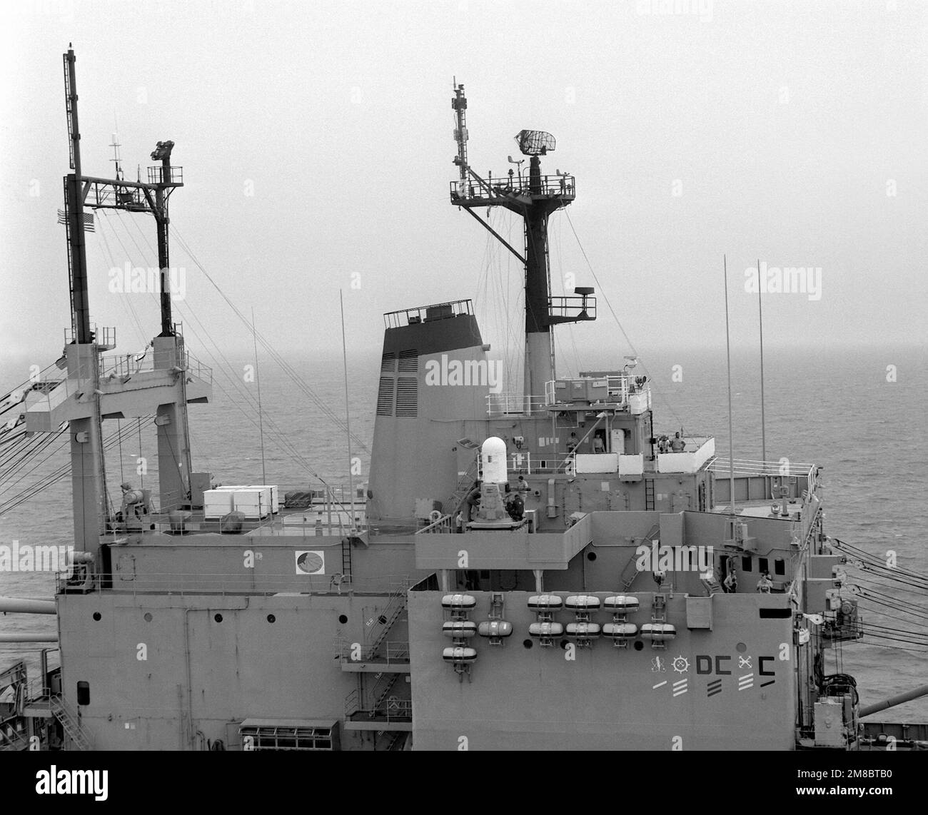 A close-up view of the starboard side of the superstructure of the ...