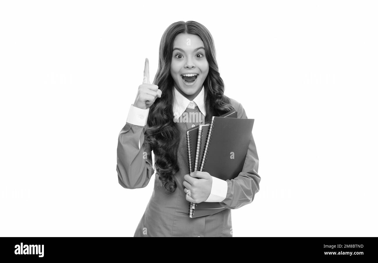 inspired with idea. teen girl with notebook. back to school. child ...