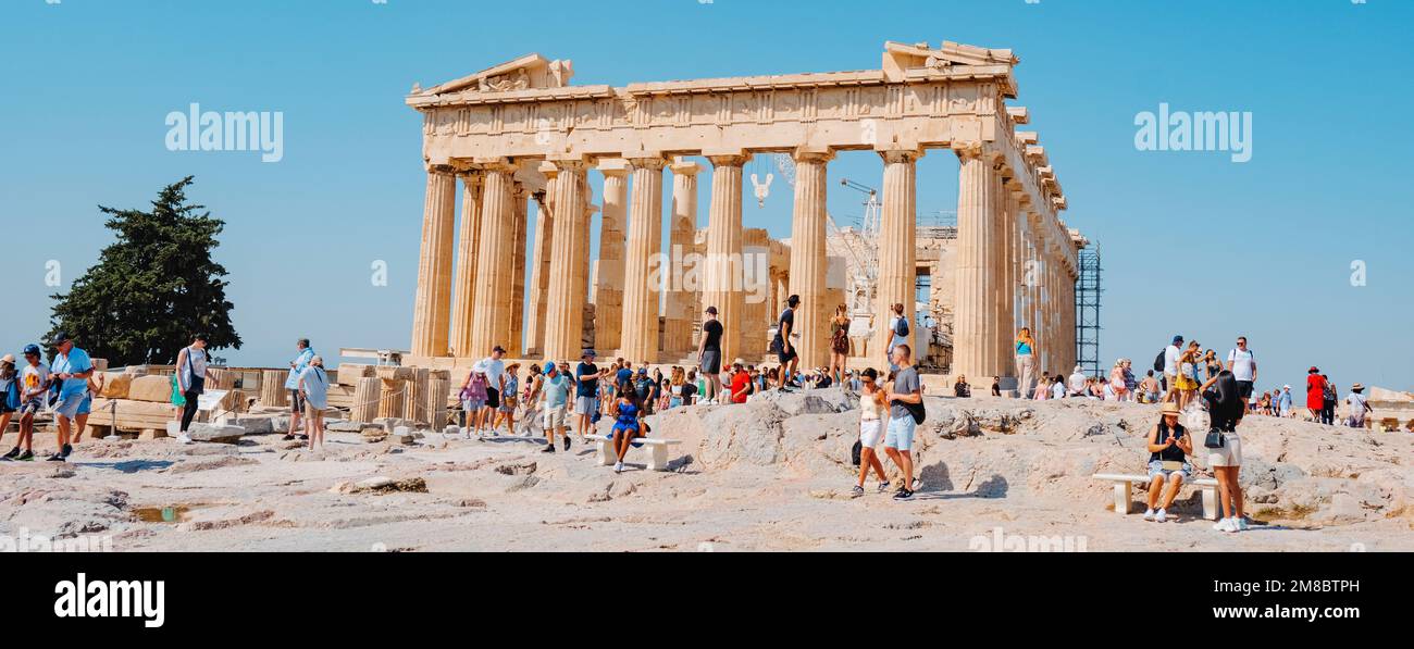 Athens, Greece - August 30, 2022: A crowd of visitors observe the ...
