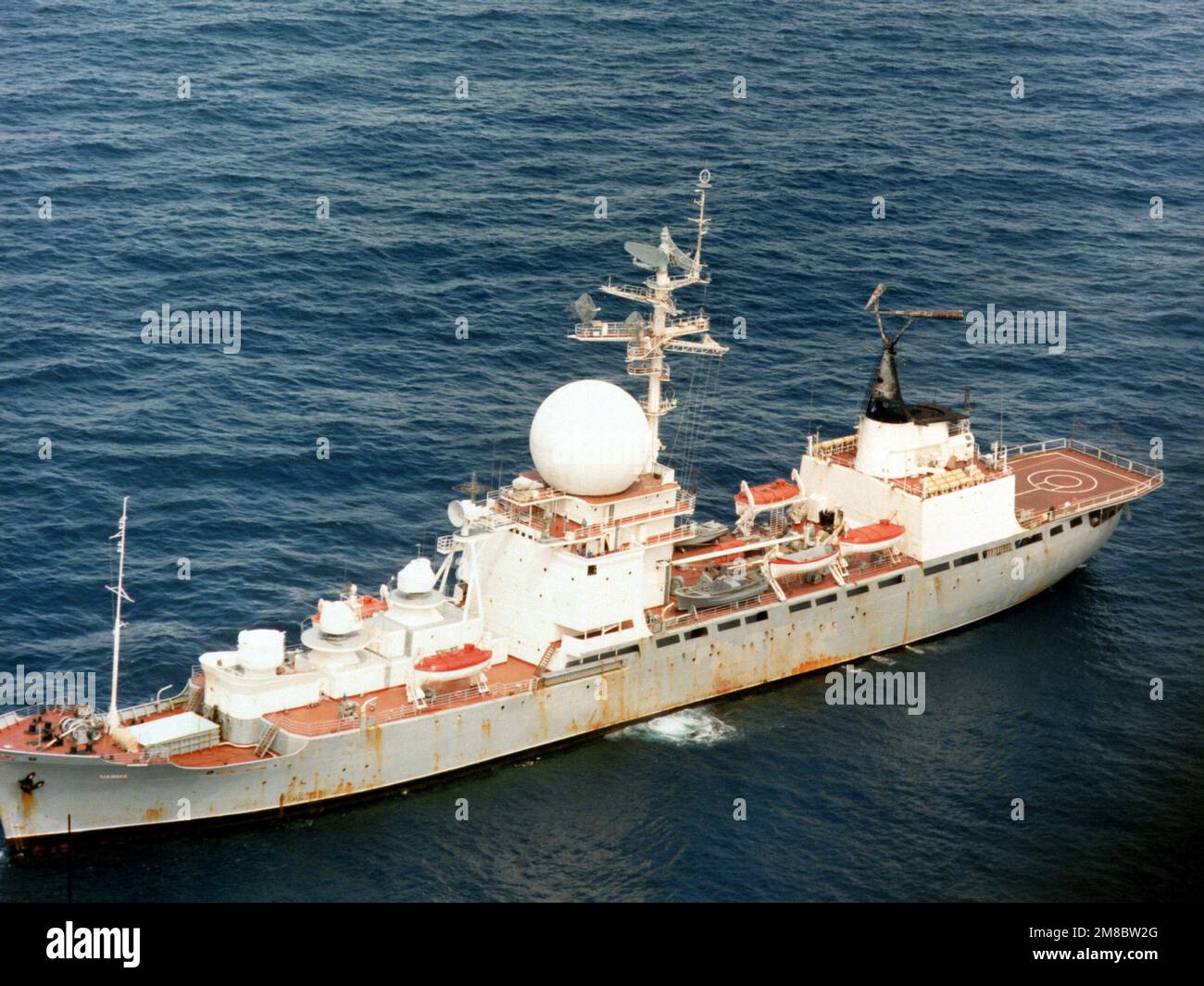 A port bow view of the Soviet Desna-class missile range instrumentation ...