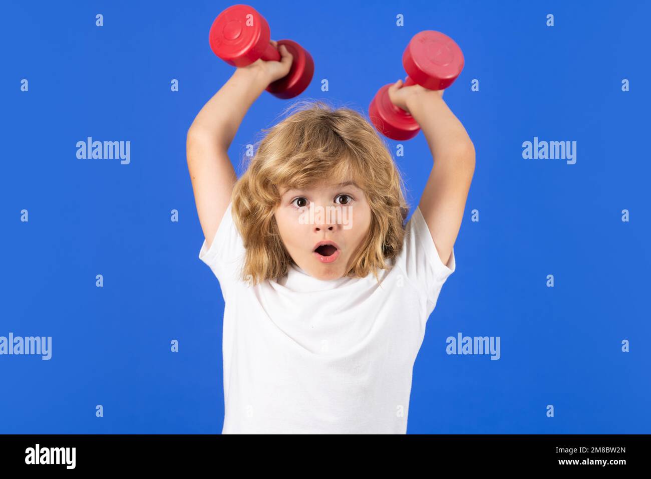 Kids sports exercises. Healthy kids life and sport concept. Portrait of ...