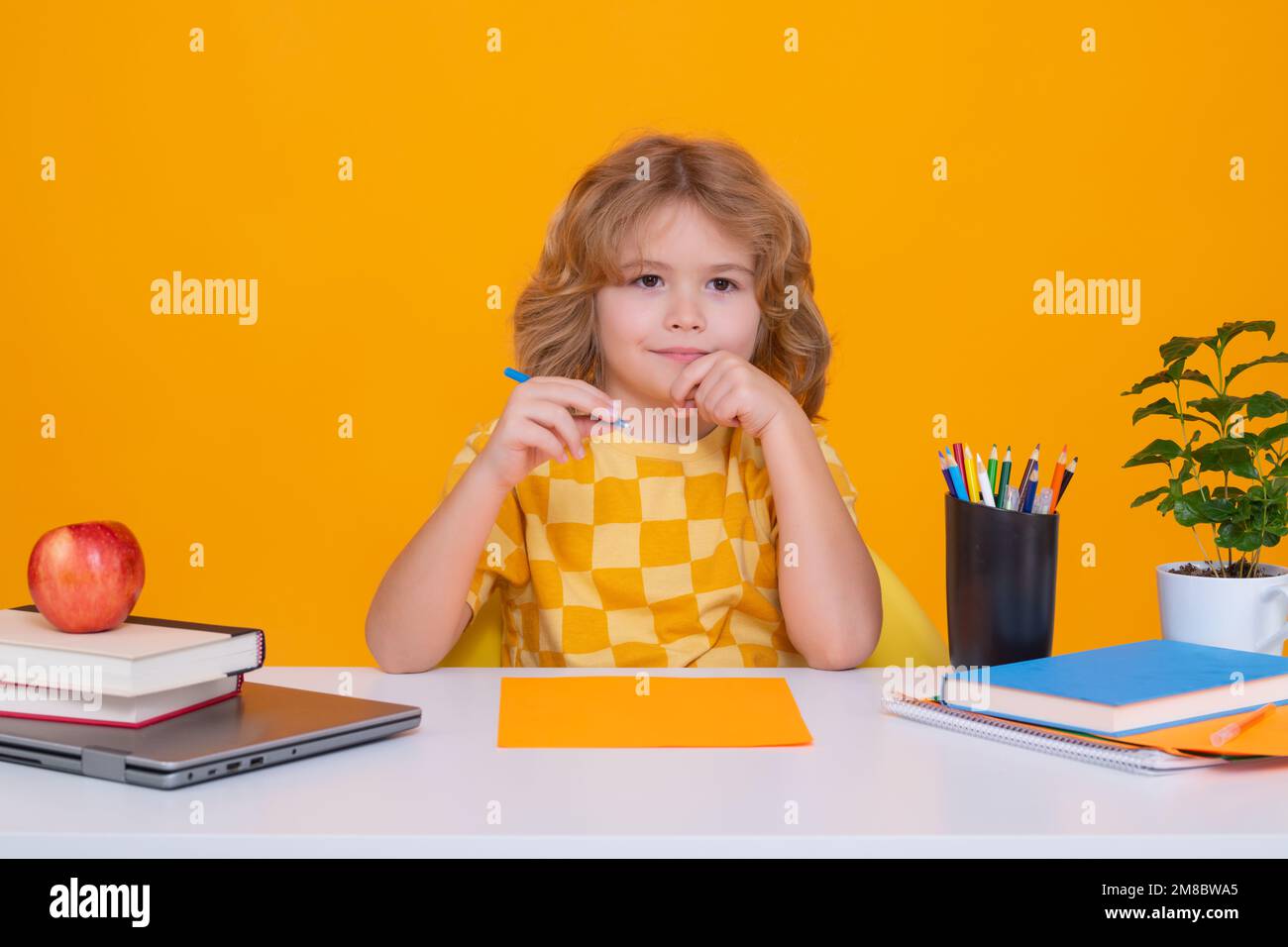 Smart caucasian school boy kid pupil student going back to school ...