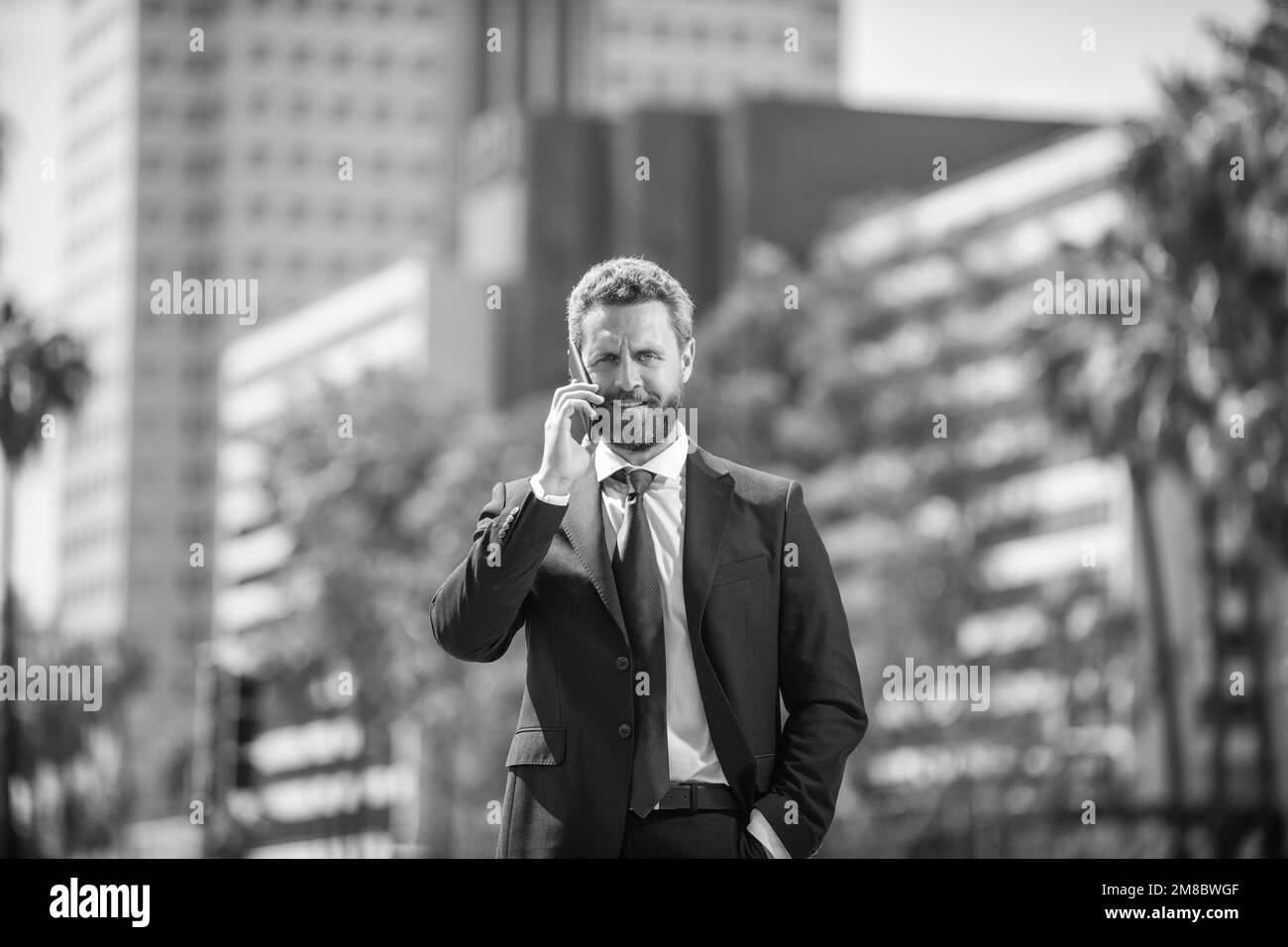 businessman speak on smartphone. man boss has conversation. business ...