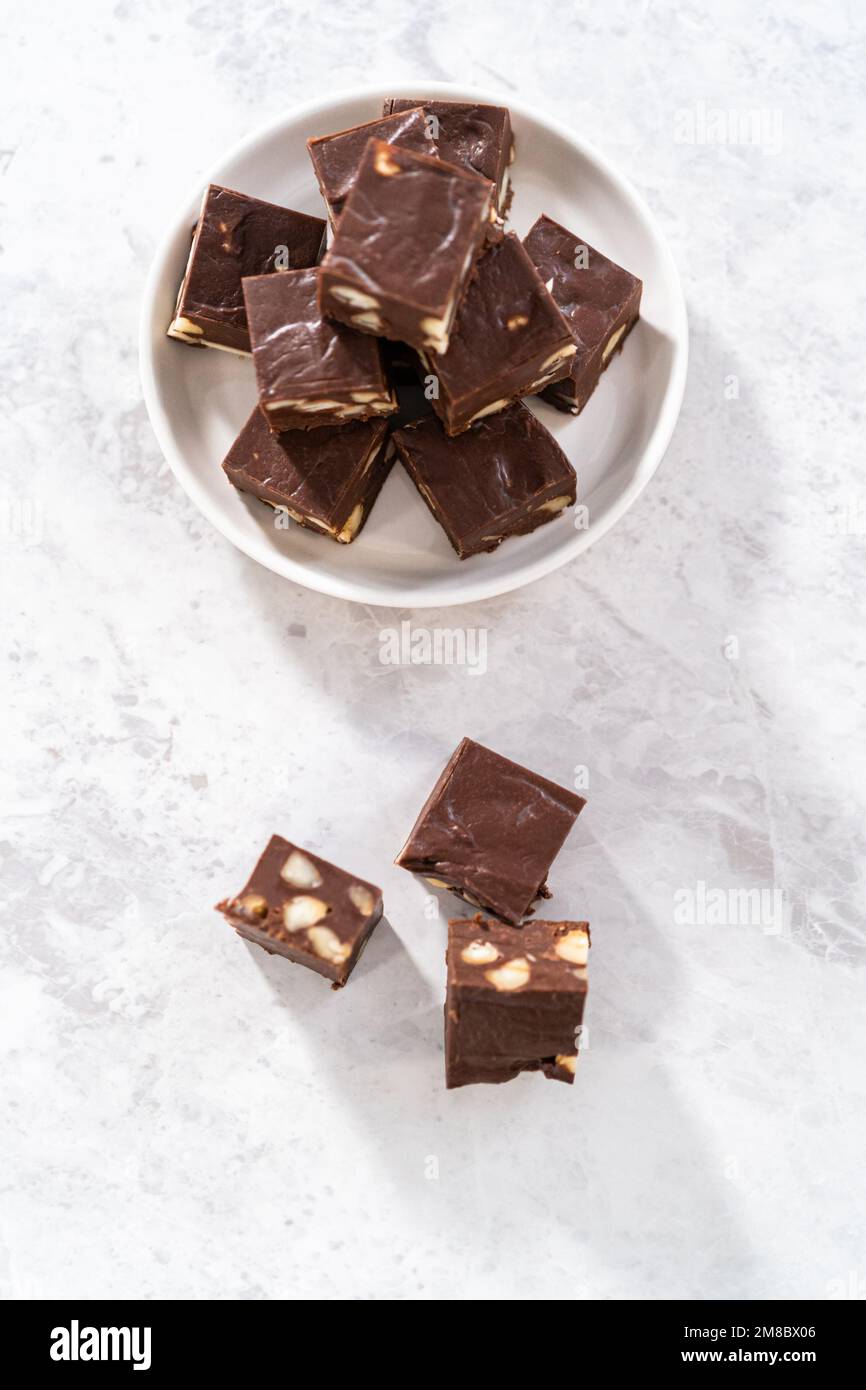 Chocolate macadamia fudge Stock Photo - Alamy
