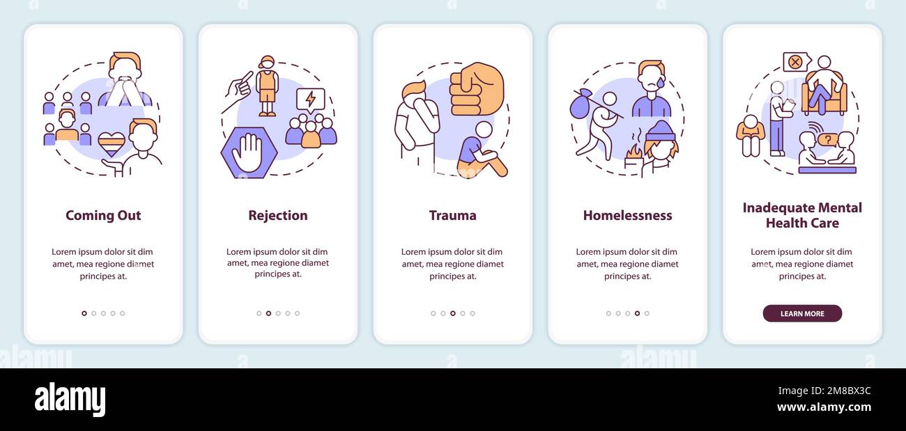 LGBTQI mental health risk factors onboarding mobile app screen Stock ...