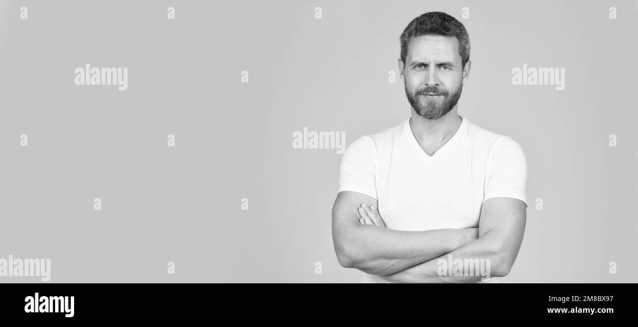 Being confident as a man. Confident unshaven man grey background ...