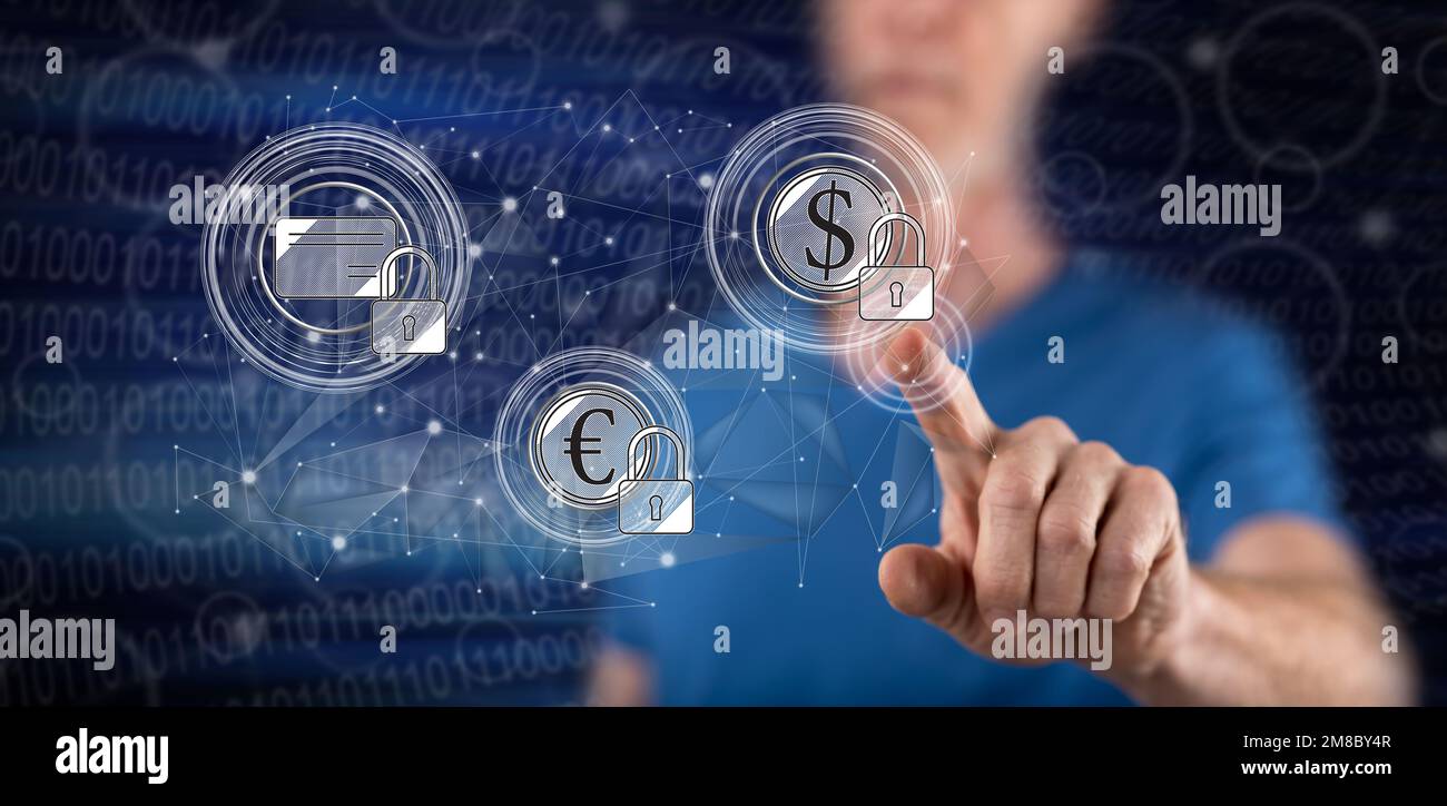 Man touching a payment security concept on a touch screen with his ...