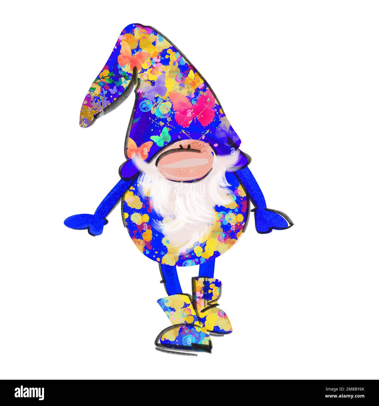 Summer, spring dwarf, gnome. Blue colours with butterflies and flowers ...