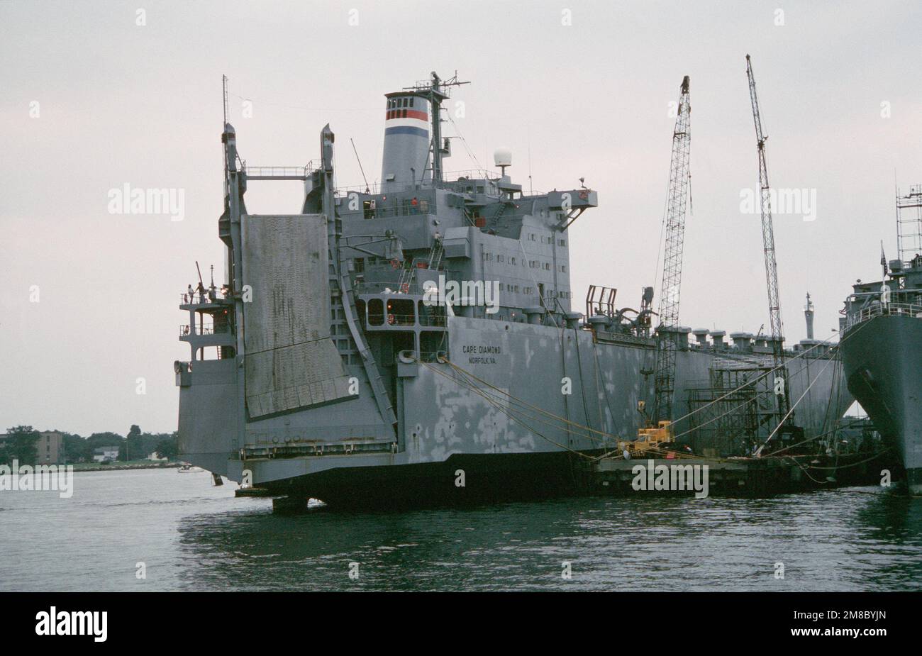 The vehicle cargo ship CAPE DIAMOND (T-AKR 5055) lies tied up at the ...
