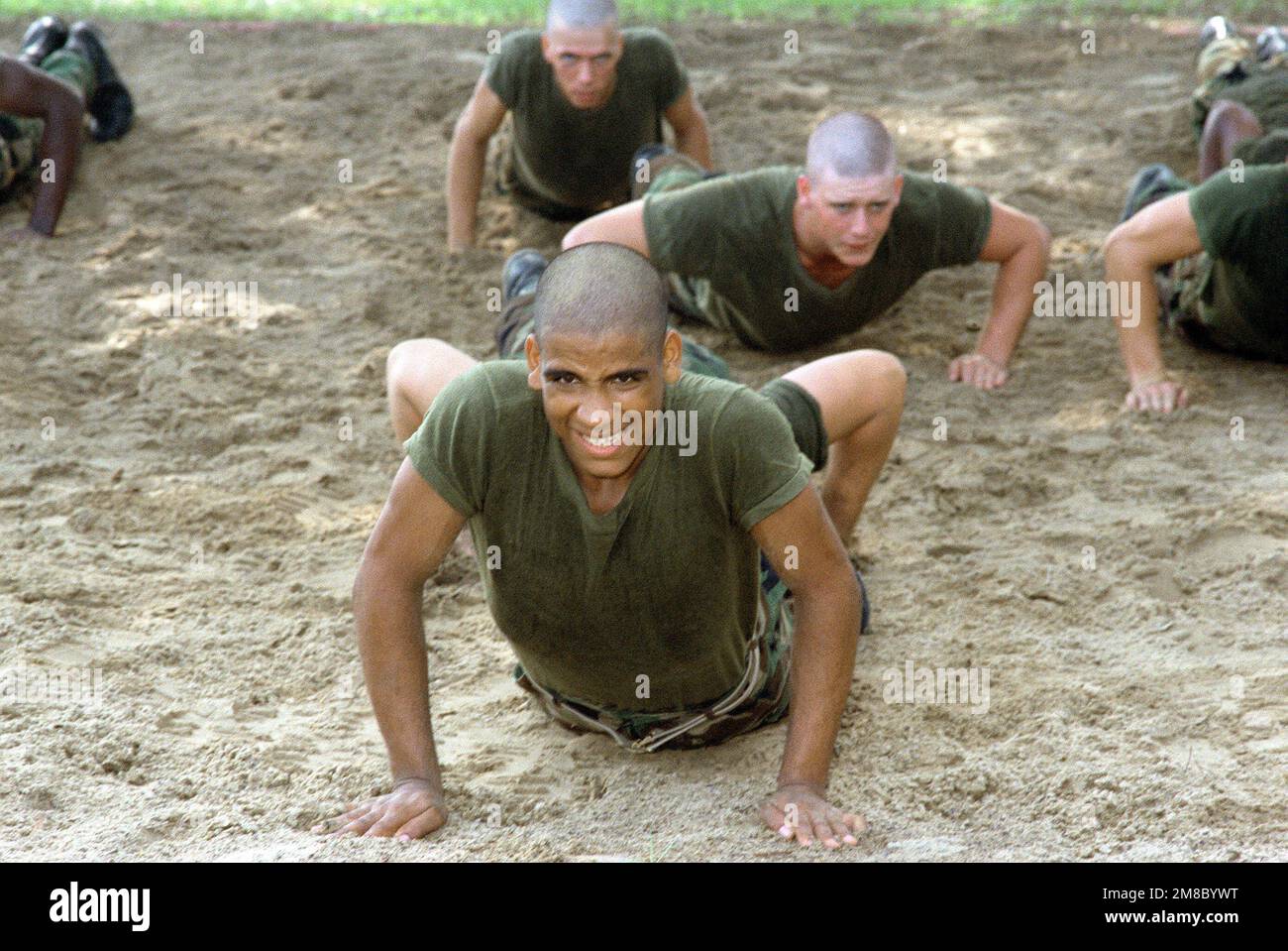 A 1ST Battalion recruit does push-ups. Base: Usmc Recruit Depot,Parris ...