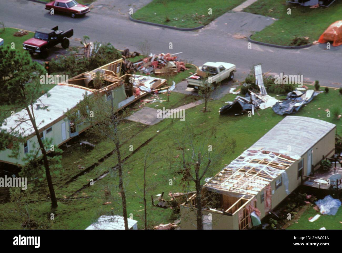 Aerial view showing the damage inflicted on a trailer park when ...