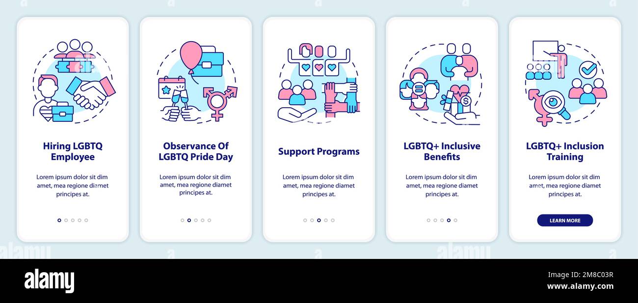 Creating LGBTQ inclusive workplace onboarding mobile app screen Stock ...