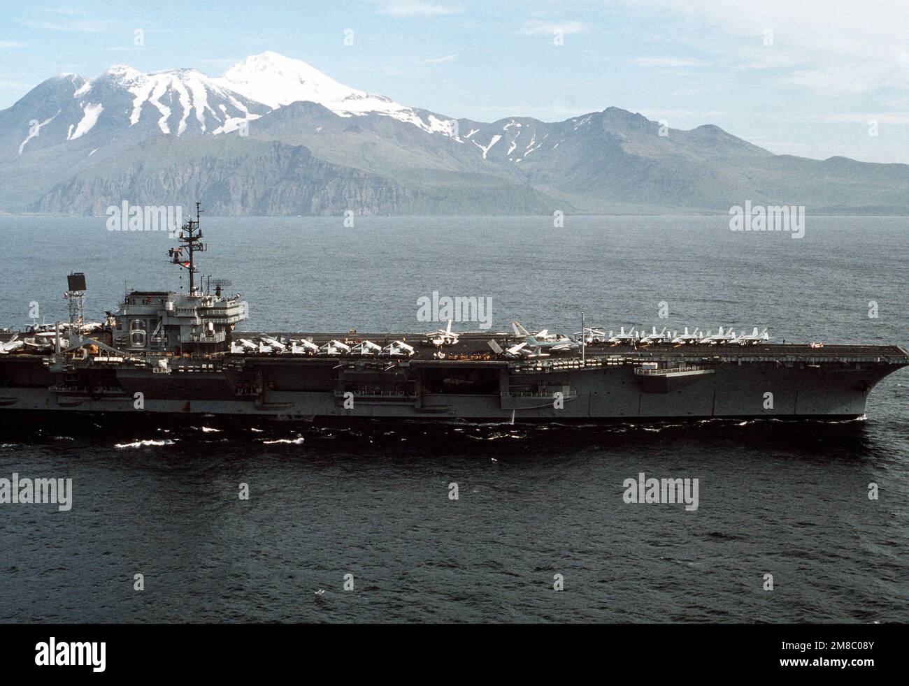 A partial starboard beam view of the aircraft carrier USS CONSTELLATION ...