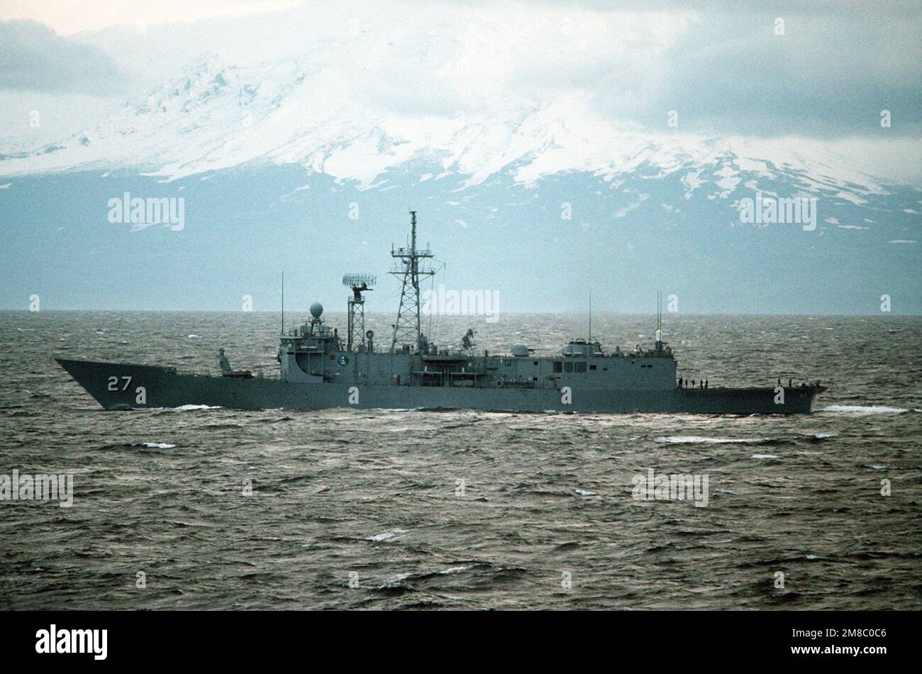A port beam view of the guided missile frigate USS MAHLON S. TISDALE ...