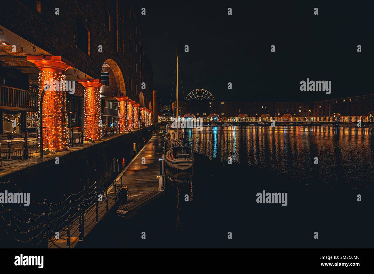 The Waterfront Royal Albert Dock at night in Liverpool, UK Stock Photo ...