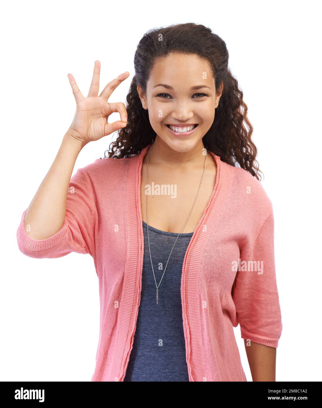 Black woman, portrait and ok hand sign for support, success and ...