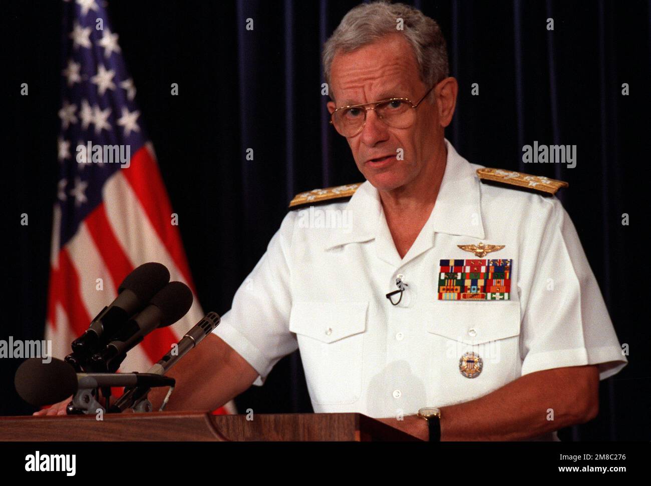 Adm. Leon A. Edney, vice chief of naval operations, speaks at a ...