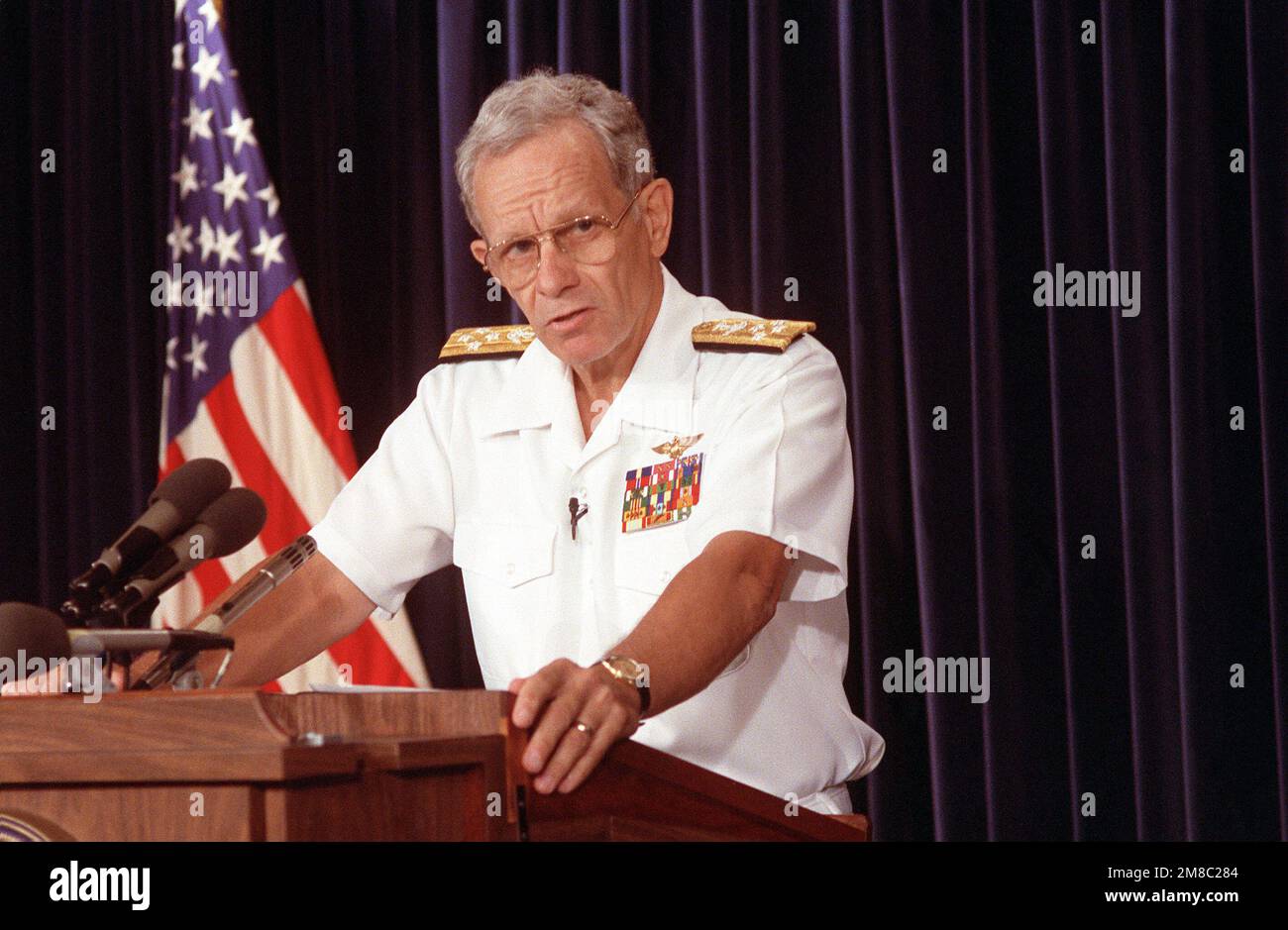 Admiral Leon A. Edney, Vice CHIEF of Naval Operations, speaks at a ...