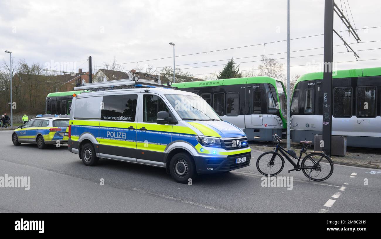 Hanover, Germany. 13th Jan, 2023. A bicycle and a streetcar of the ...