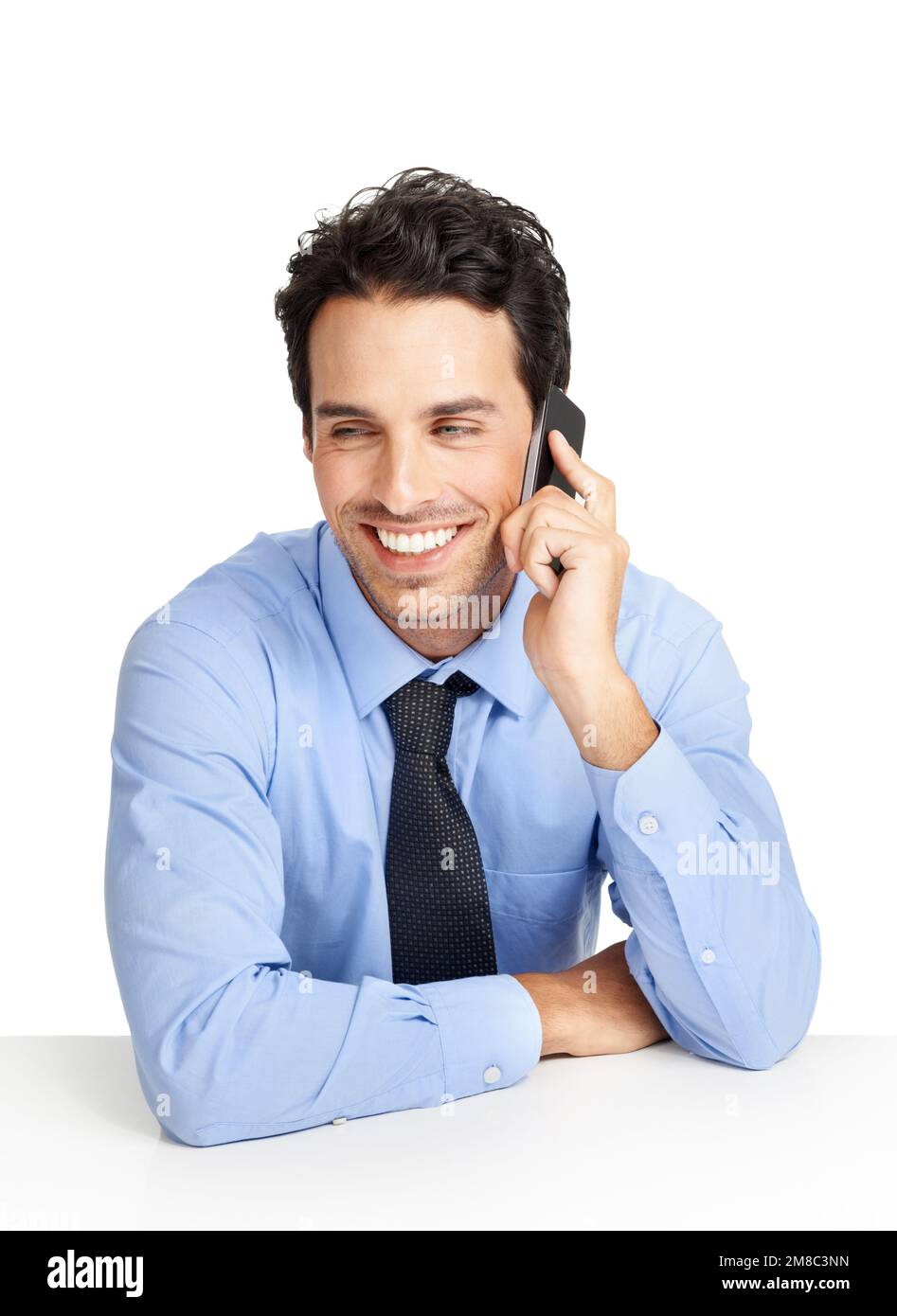 Phone call, business and man on studio background for communication ...