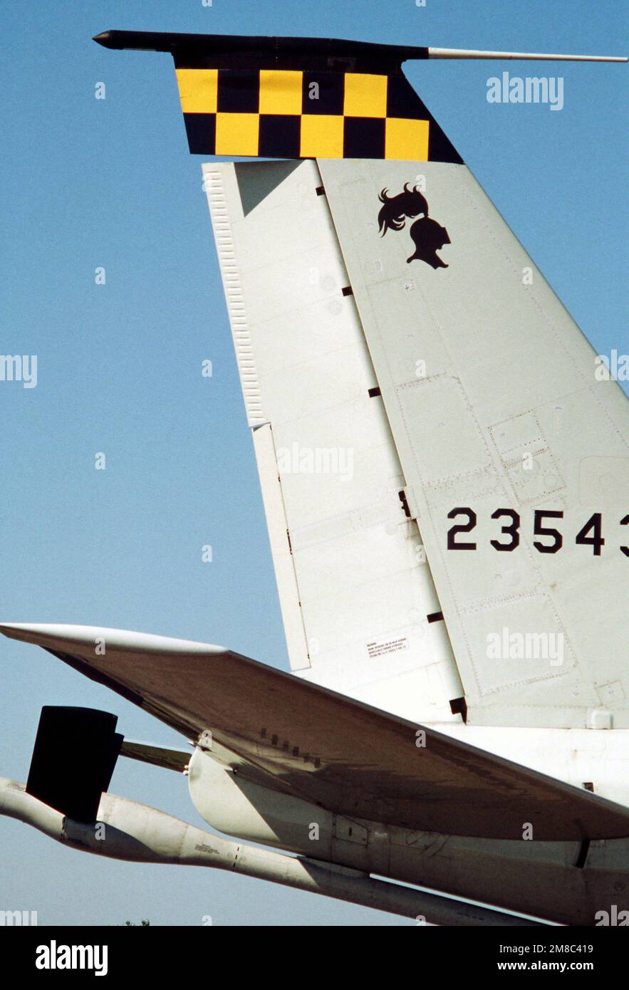 A view of the fin flash and unit symbol on the vertical stabilizer of a 19th Aerial Refueling ...