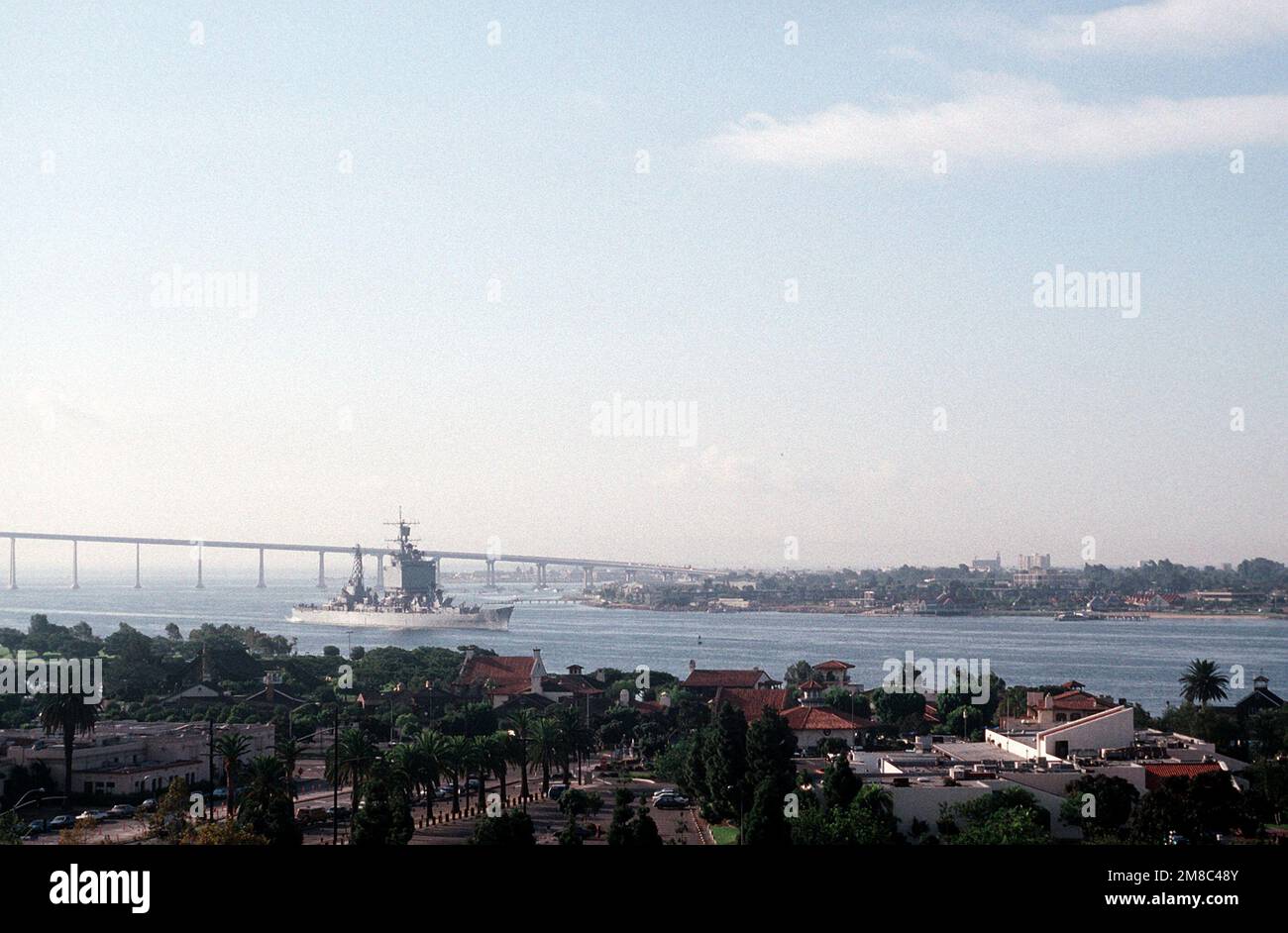 A starboard bow view of the nuclear-powered guided missile cruiser USS ...