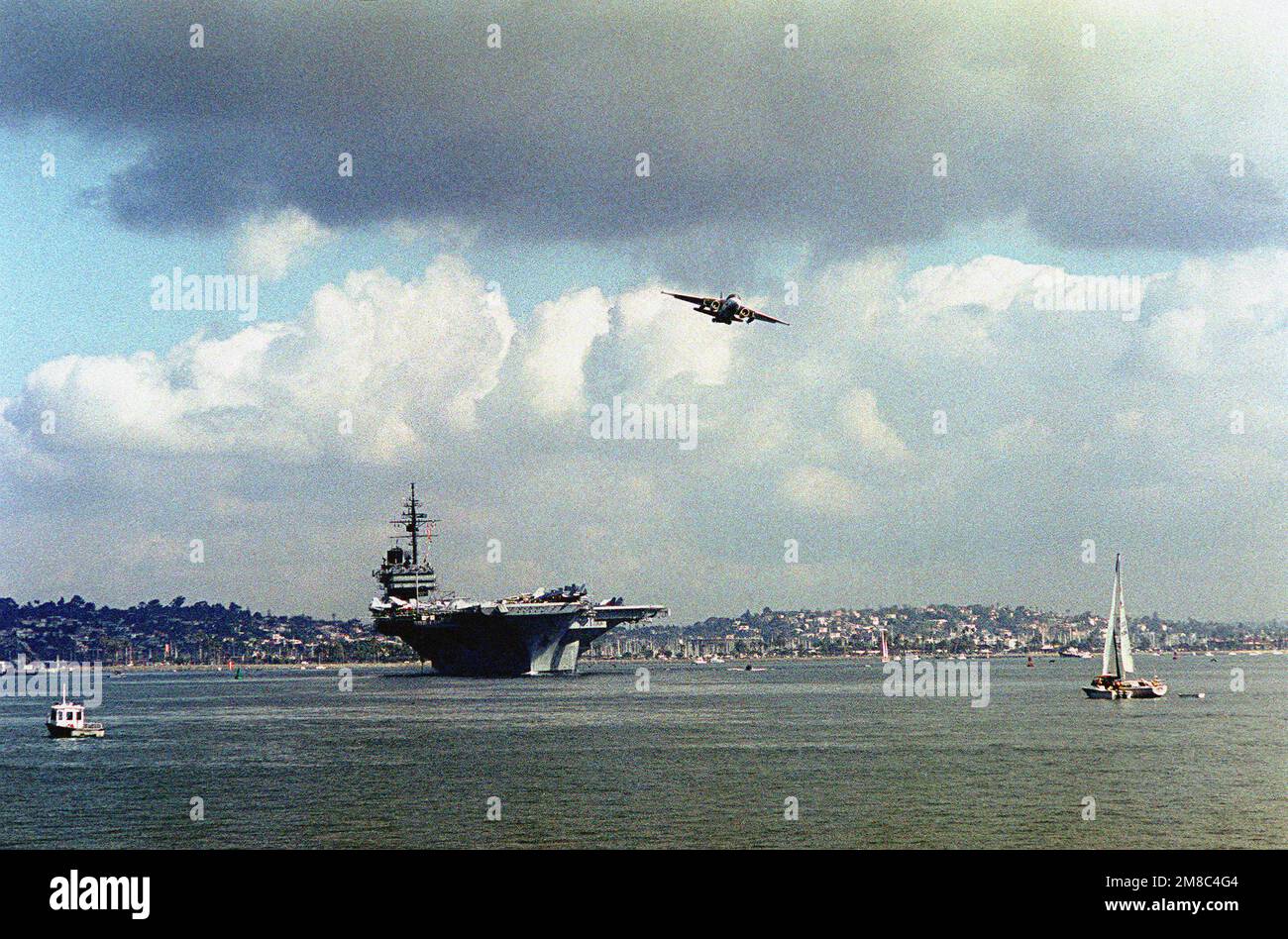 A US Navy (USN) S-3B Viking launches from the deck of the USN Kitty ...