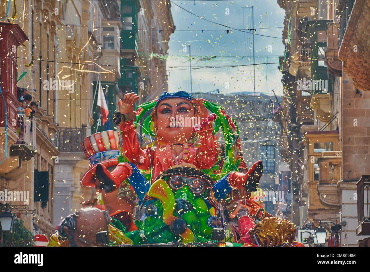 Grand Parade of colorful carnival-floats during Mardi Gras in Valletta ...