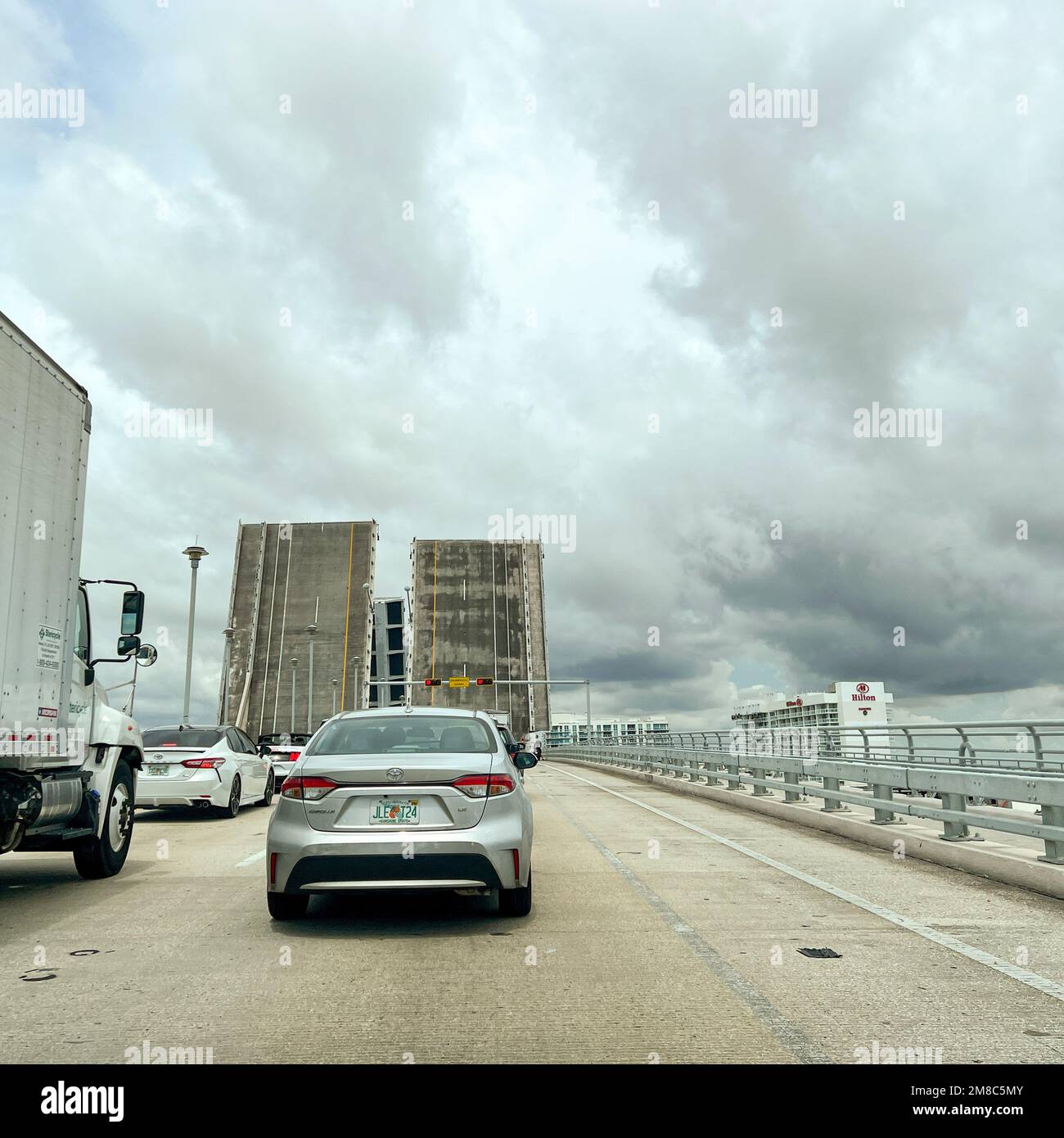 Ft. Lauderdale,FL USA - June 7, 2022: Cars lined up as a drawbridge ...