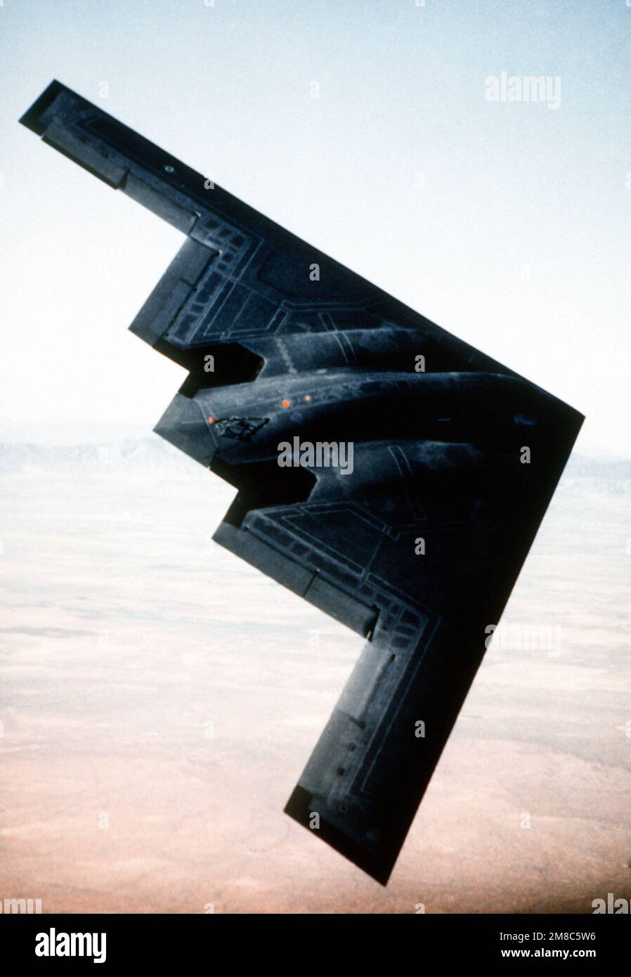 An overview in-flight image of the B-2 Bomber in its fifth test flight ...
