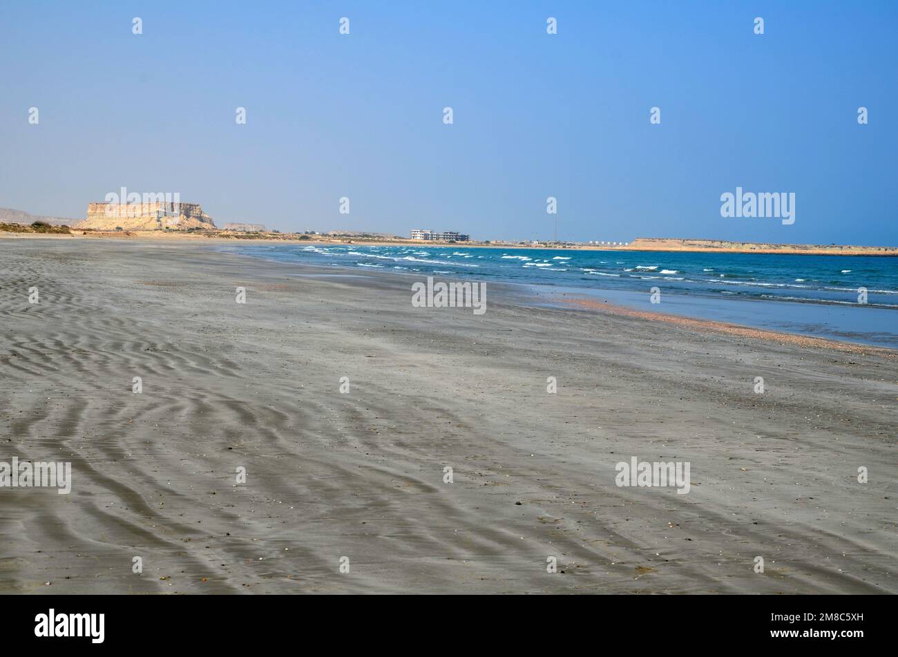 flat white beach at the blue Persian Gulf at Qeshm Island, Iran Stock ...