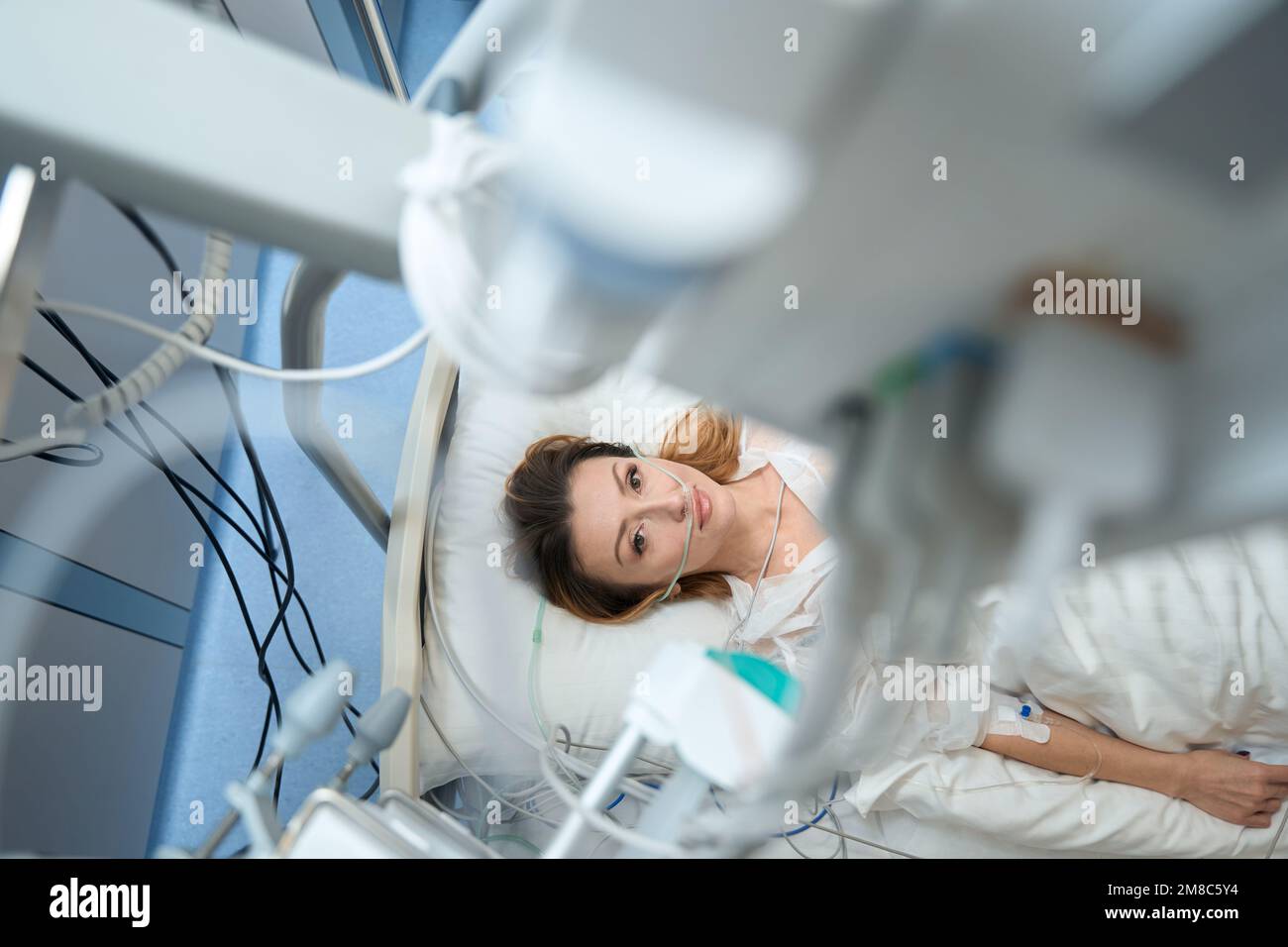 Portrait of female recovering in intensive care Stock Photo - Alamy