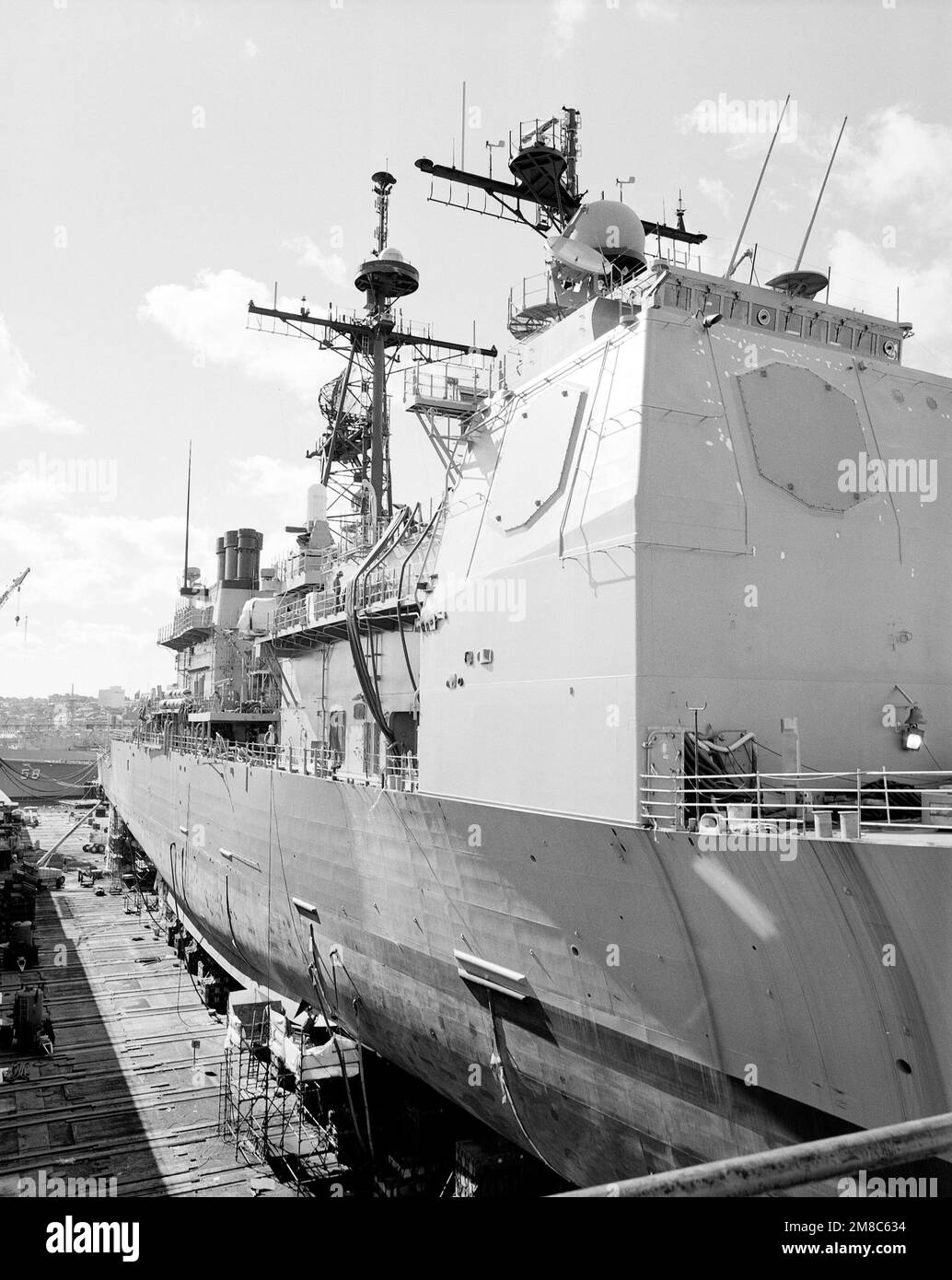 A partial starboard bow view of the guided missile cruiser MONTEREY (CG ...