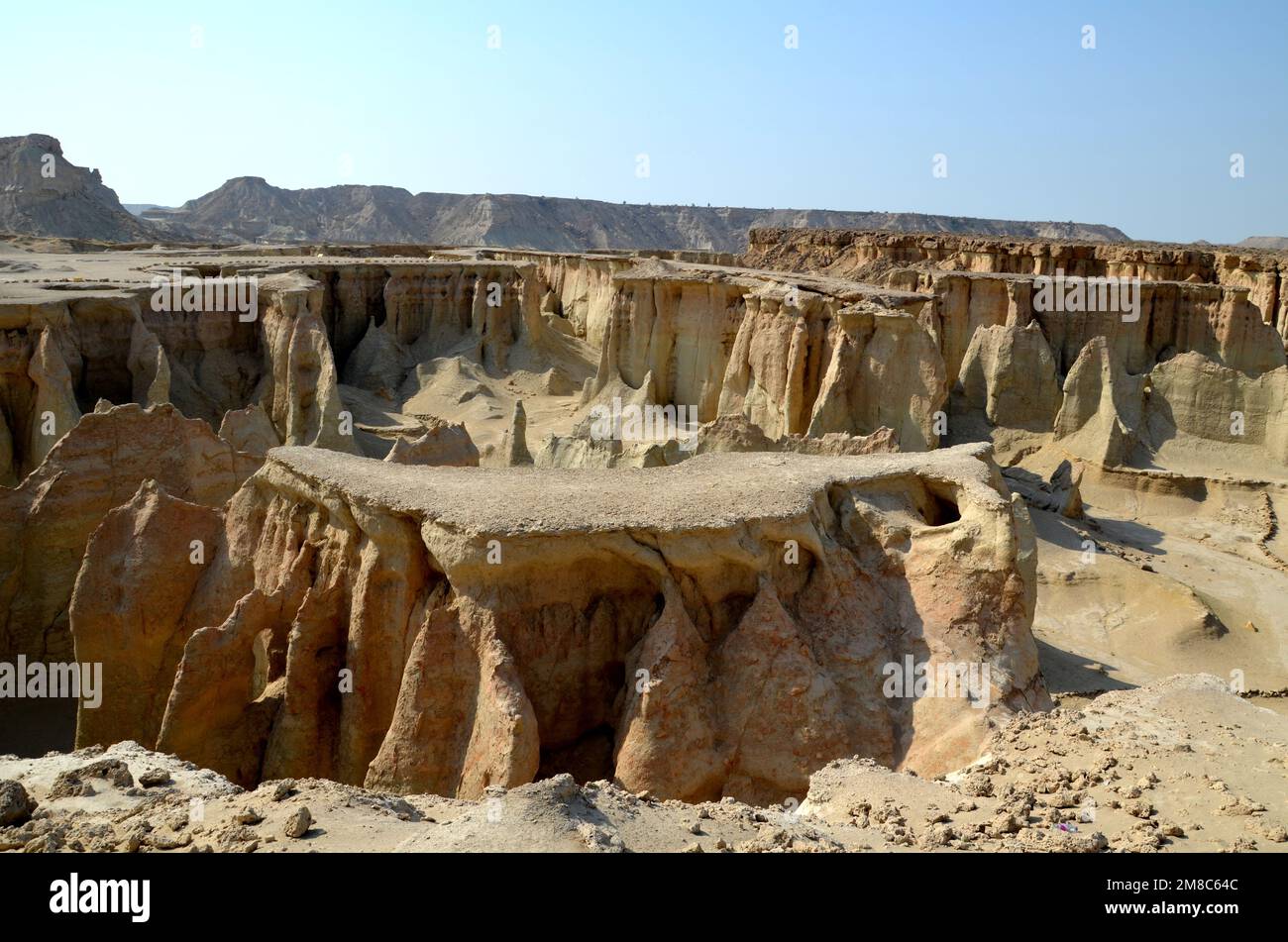 view at the mighty rocks in the dry "stars valley", Qeshm Island, Iran ...