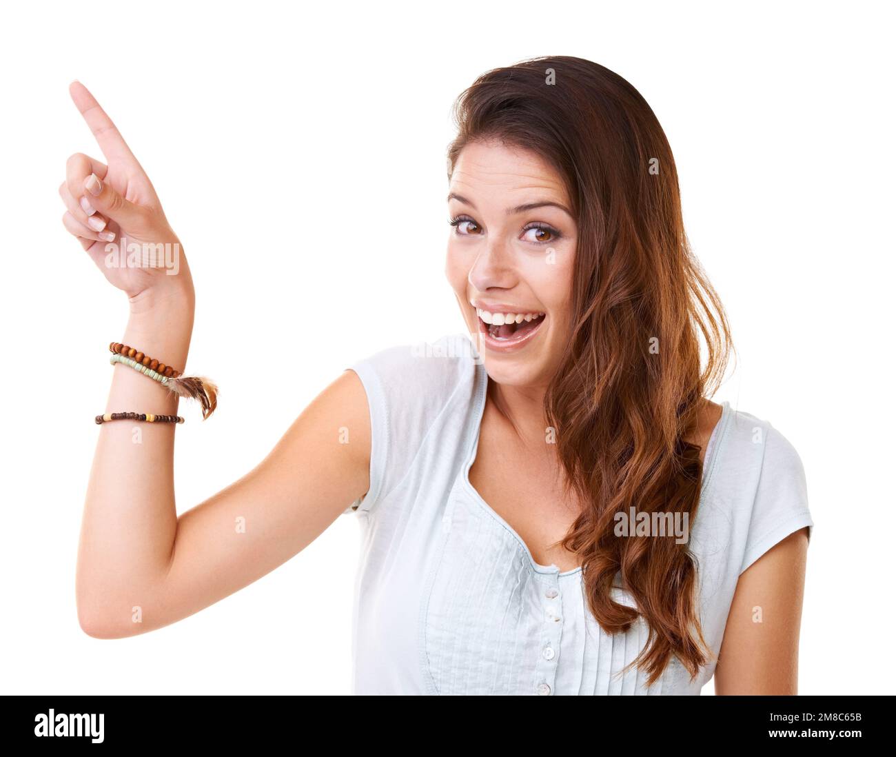 Happy, wow and portrait of woman with idea for innovation, creativity ...