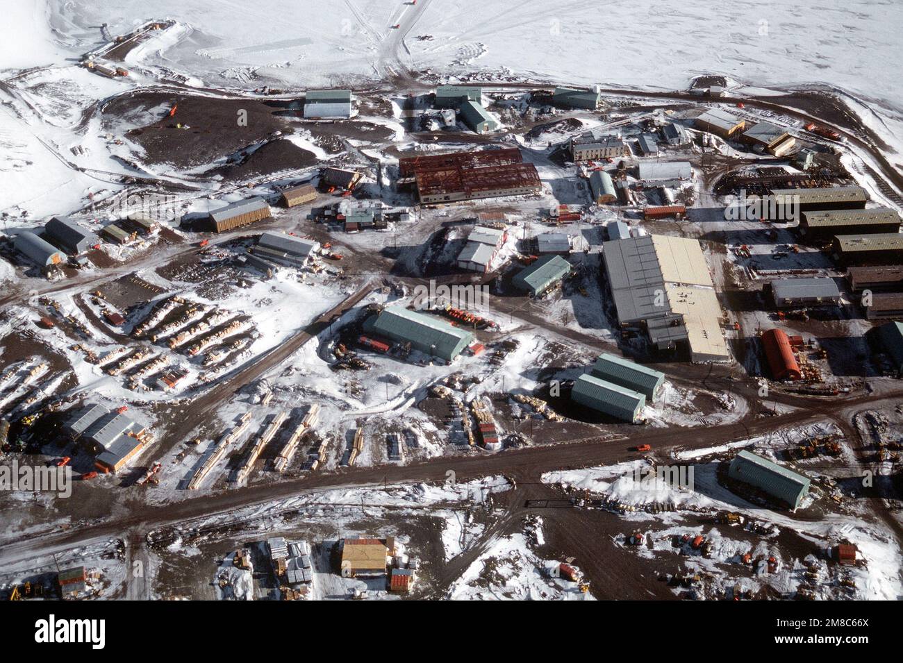 An aerial view of McMurdo Station during OPERATION DEEP FREEZE '90 ...