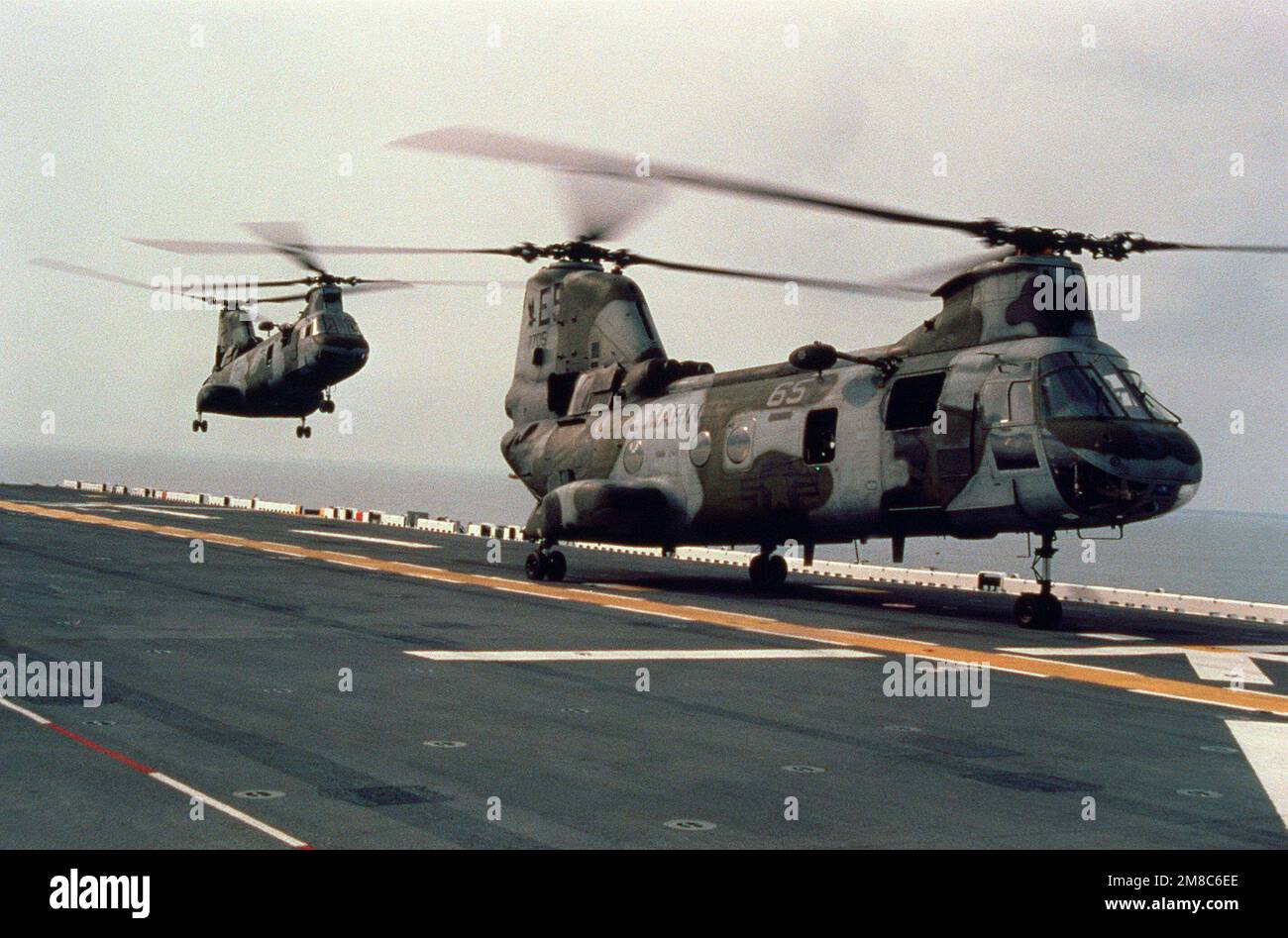 Two Marine Medium Helicopter Squadron 266 (HMM-266) CH-46 Sea Knight ...
