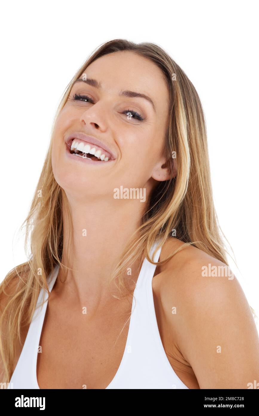 Portrait happy candid woman laughing hi-res stock photography and ...