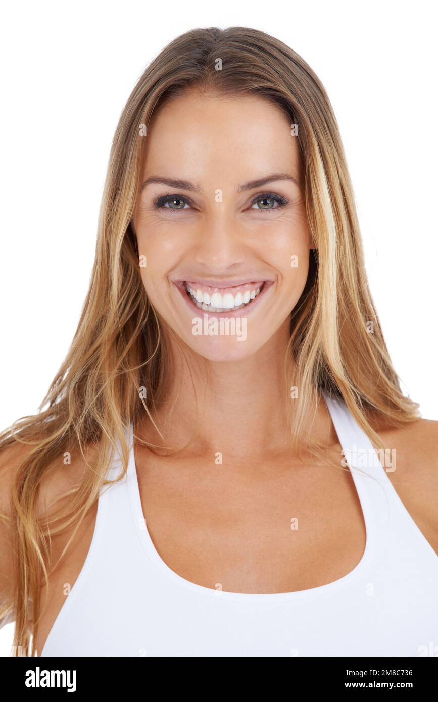 Happy, smile and portrait of a woman model with natural beauty and ...