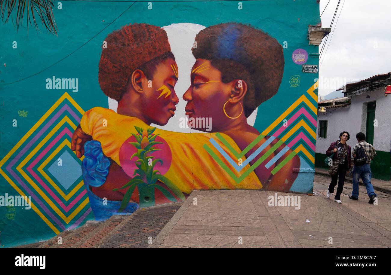 A mural covers a wall in La Candelaria area of Bogota, Colombia, Friday ...