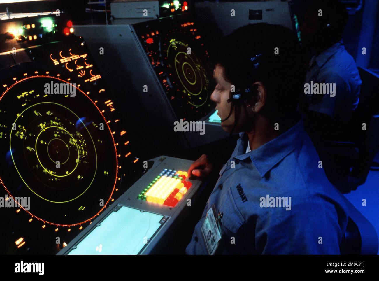 Air Traffic Controller Miguel Doemany monitors a radar screen in the ...